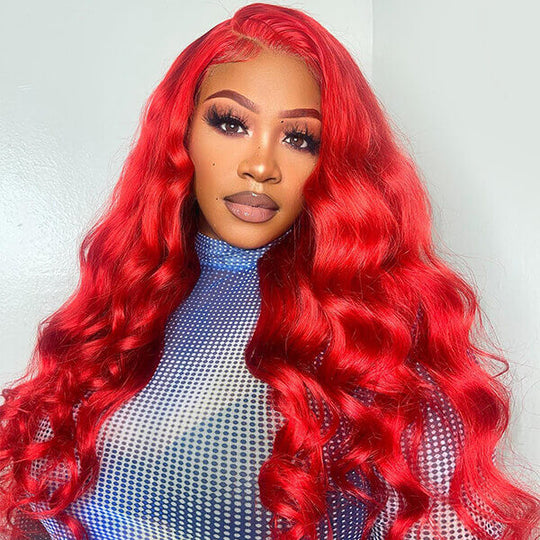Body Wave Red Lace Front Wig Glueless Transparent Lace Wigs Red Hair C ...