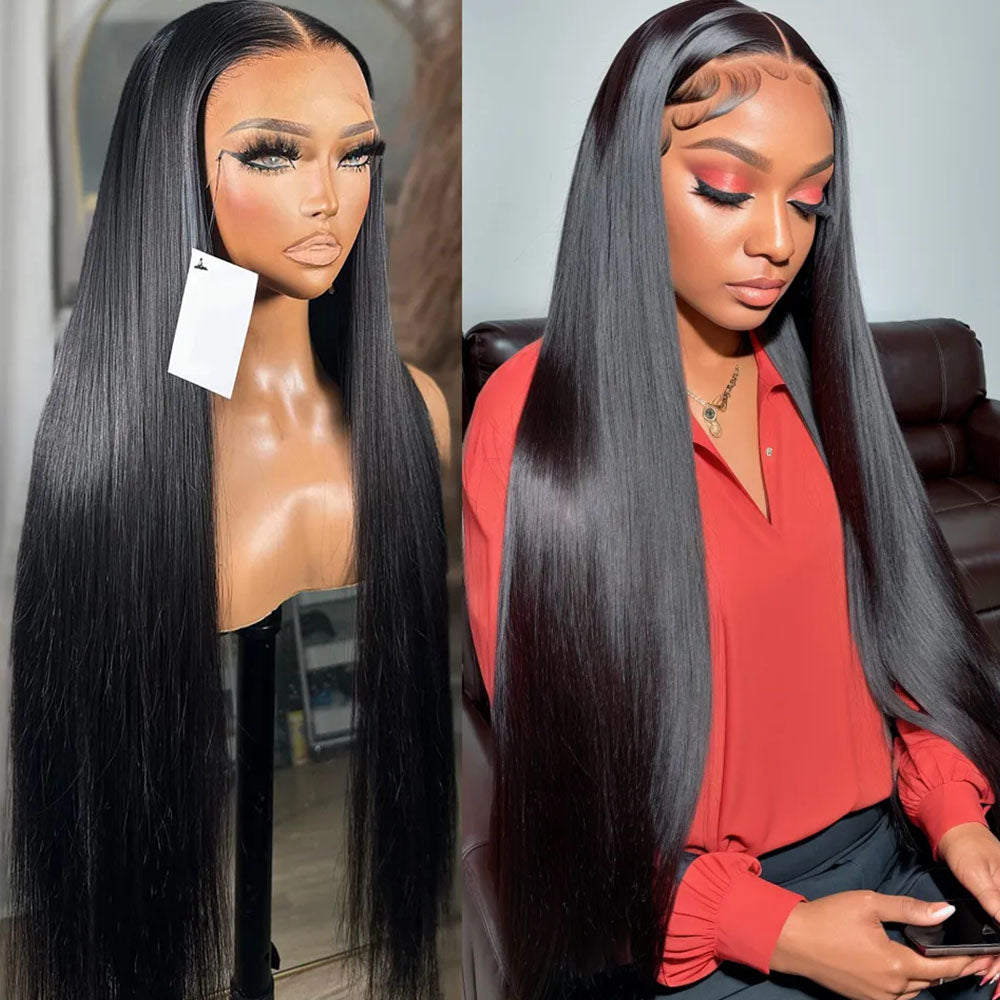 40 Inch Bone Straight Lace Front Wig Pre Plucked Glueless Wig HD Trans ...