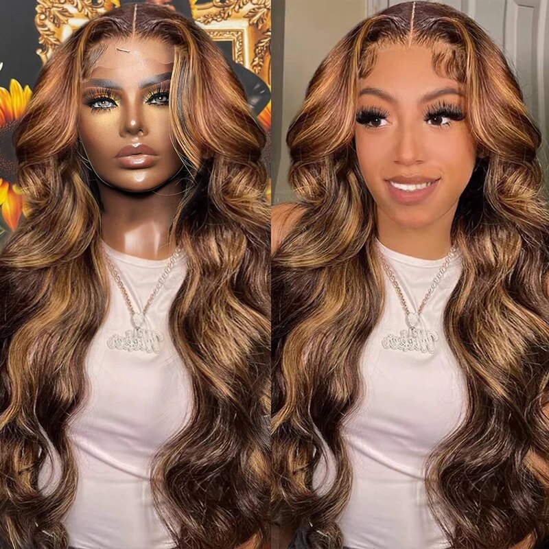 Highlights Ombre Lace Front Wig Body Wave Transparent Lace Brown with ...