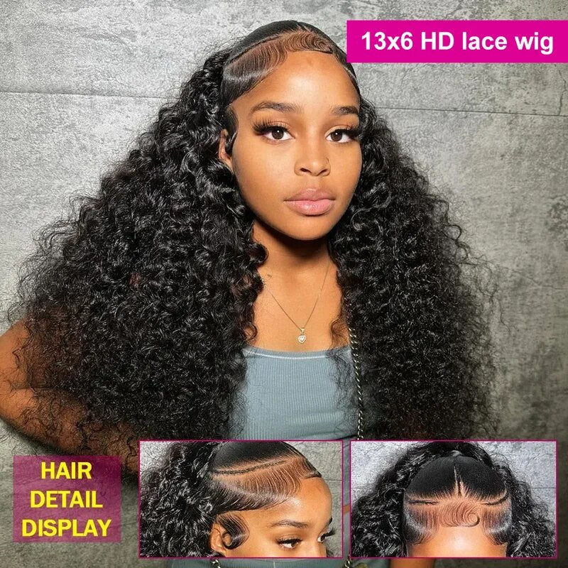 40 Inch HD Thin Lace Deep Wave 13x6 Lace Front Wig Pre Plucked Glueles ...
