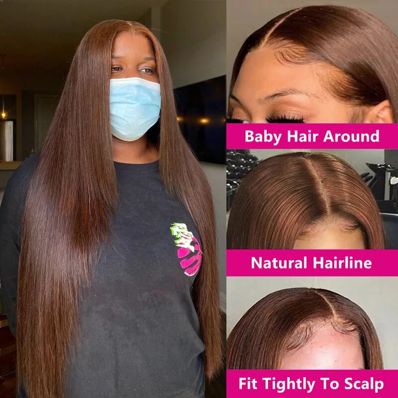 OneMore Chocolate Brown Wig Straight Hair Lace Front Wig Glueless Huma ...