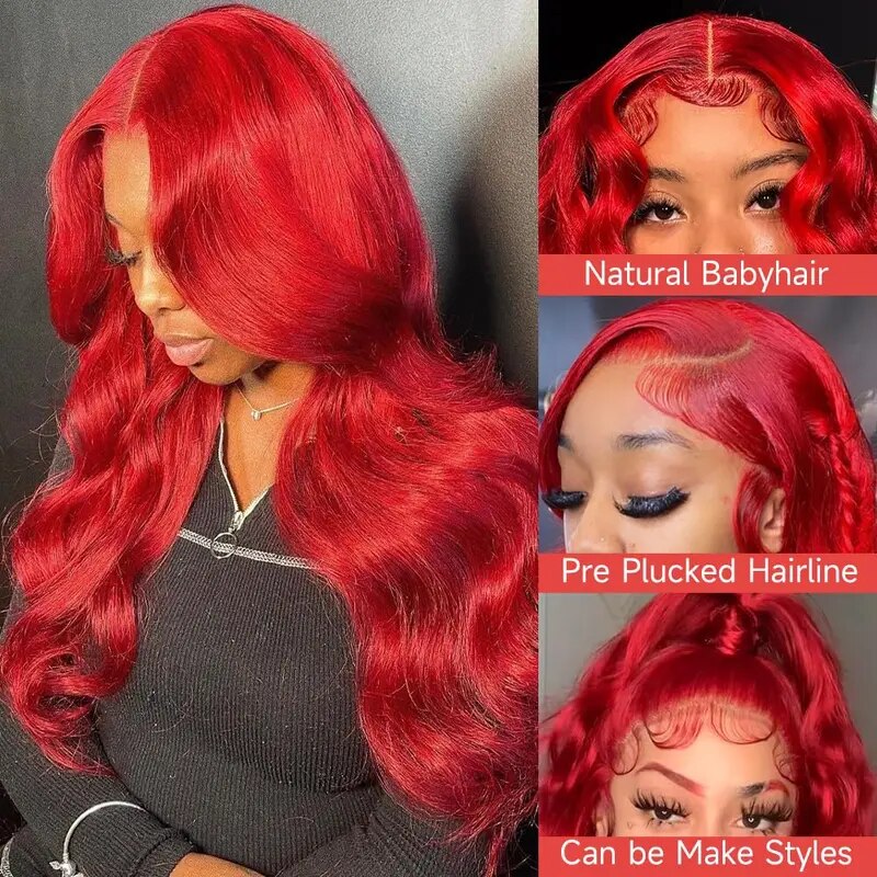 OneMore Glueless Red Lace Front Wig Body Wave 13x4 HD Transparent Lace ...