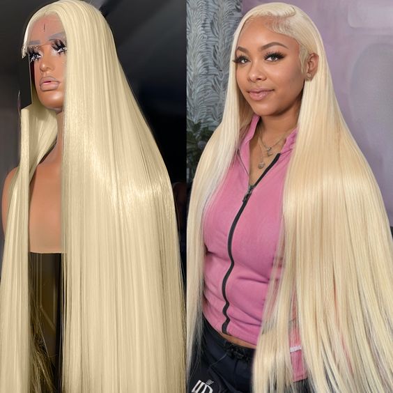 613 Blonde Straight Lace Front Wig Pre Plucked Long 40 Inch Human Hair ...