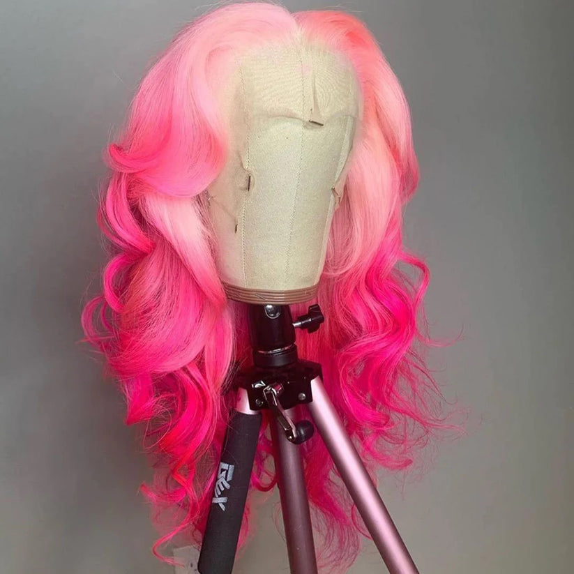 Body Wave Wig Rose Pink 13x4 HD Lace Front Wig Colored Barbie Pink Hum ...