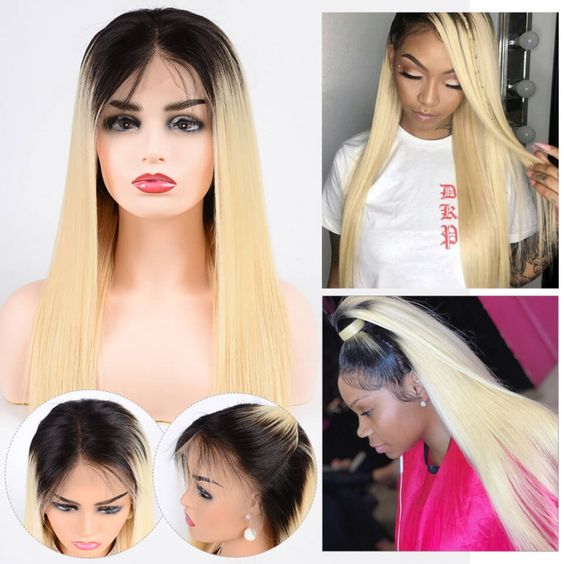 Ombre Hair 613 Lace Front Wig Two Tone 1B/613 Human Hair Wig Pre Pluck ...