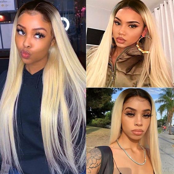 Ombre Hair 613 Lace Front Wig Two Tone 1B/613 Human Hair Wig Pre Pluck ...