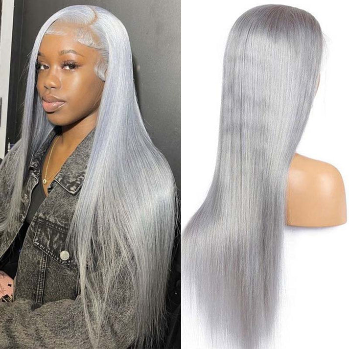 OneMore Silver Grey Wigs Straight Hair Lace Front Wig HD Transparent S ...