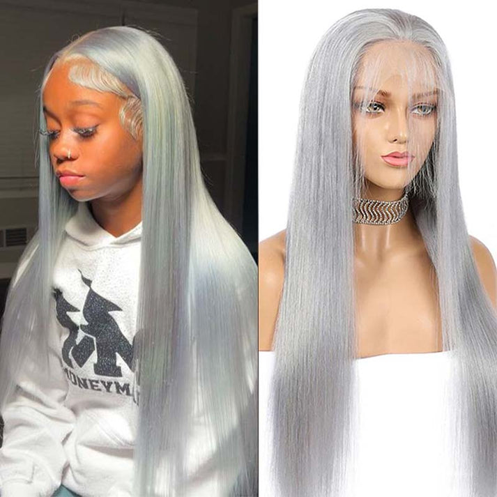 OneMore Silver Grey Wigs Straight Hair Lace Front Wig HD Transparent S ...