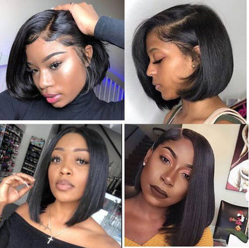 Stright Hair Wig Short Bob Wig Side Part Lace Front Human Hair Wigs ...