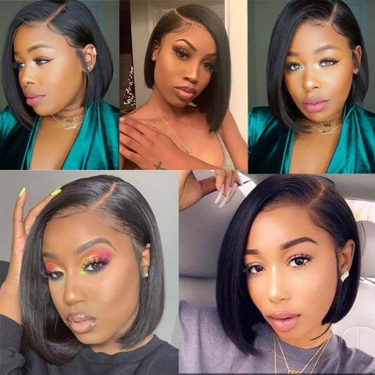 Stright Hair Wig Short Bob Wig Side Part Lace Front Human Hair Wigs ...