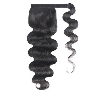 Body Wave Ponytail Human Hair Extension Long Wavy Wrap Around Clip In ...